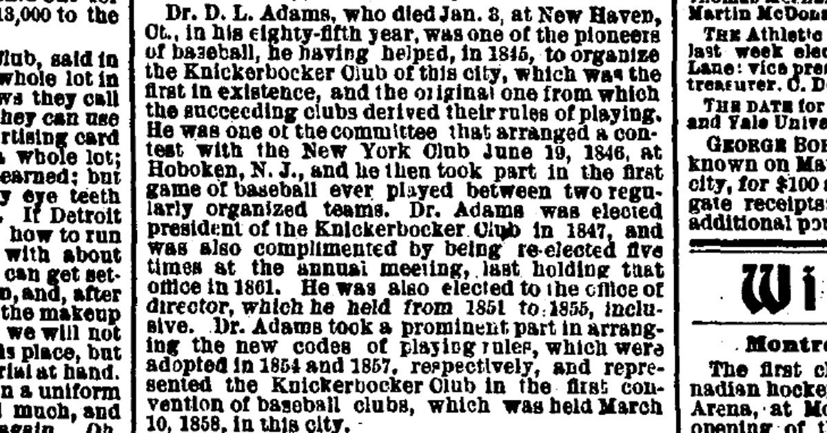 Doc Adams Remembered In The New York Clipper - Doc Adams Base Ball ...
